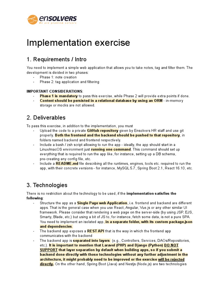 Ensolvers - Interview Implementation Excercise - Challenge | PDF