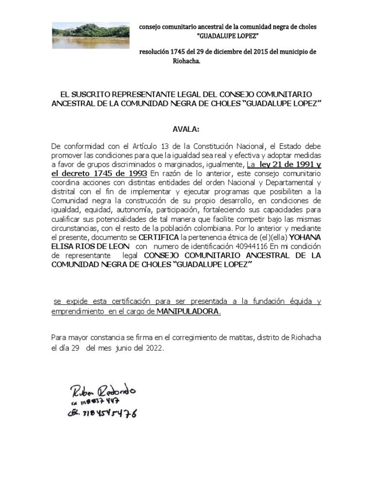 Consejo Comunitario Ancestral de Las Comunidades Negras Los Santanas ...