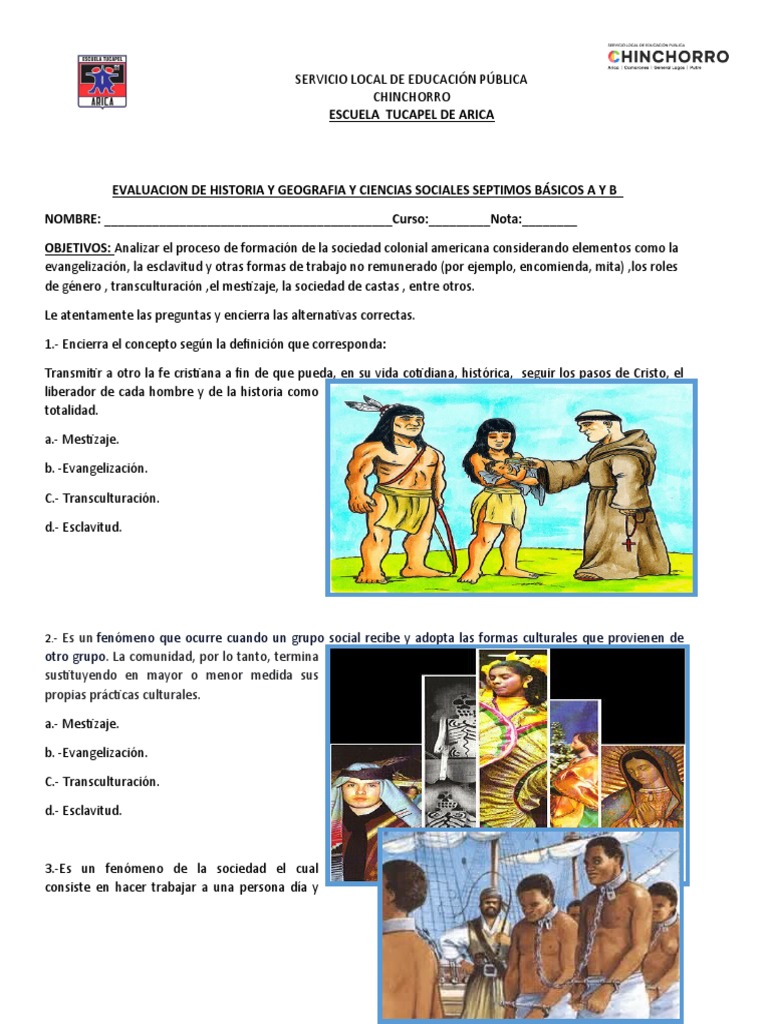 Prueba de Historia Octavo Basico 1 | Descargar gratis PDF | Mestizaje ...