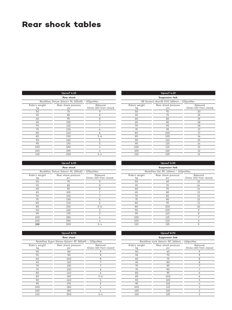 FLYER E-Bikes Rearshok Table MY21 en | PDF | Private Transport | Human ...