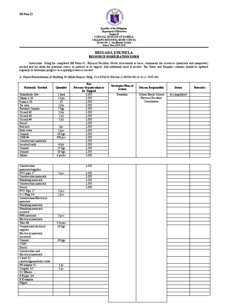 BE Form 3 RESOURCE MOBILIZATION FORM | PDF