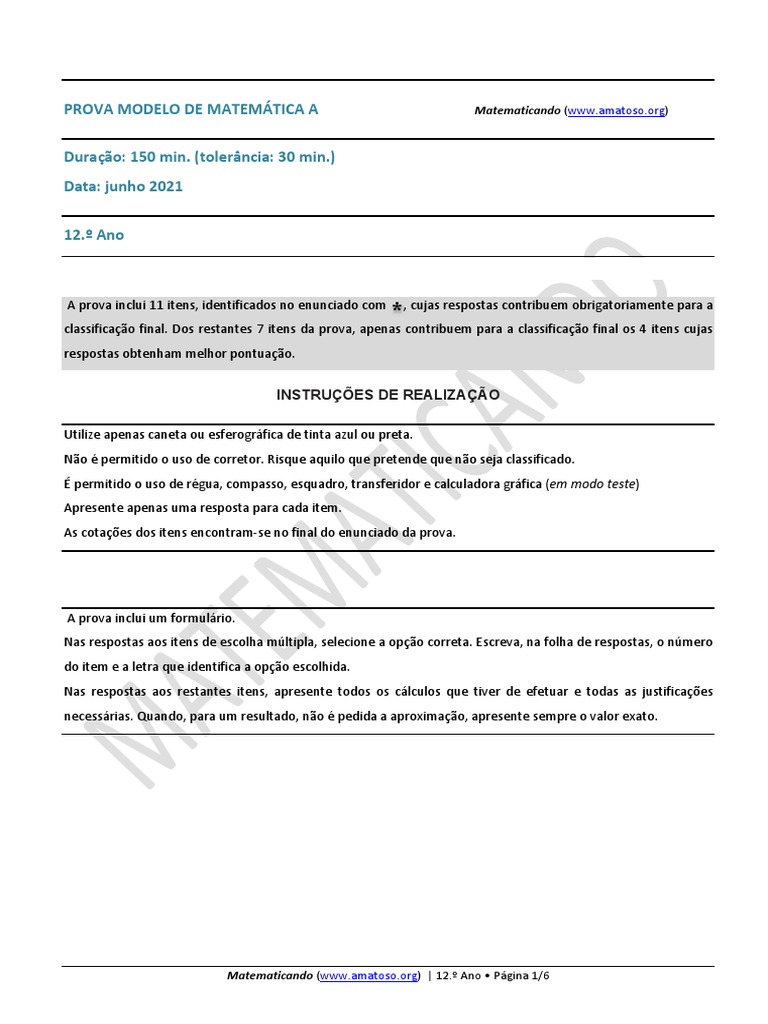 Prova Modelo 2021 - Matematicando. | PDF | Sistema de coordenada ...