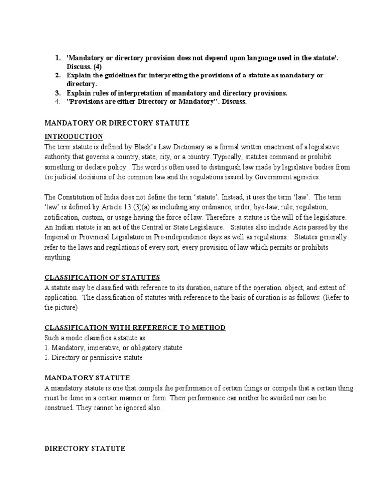 Mandatory or Directory Statute | PDF | Common Law | Public Sphere