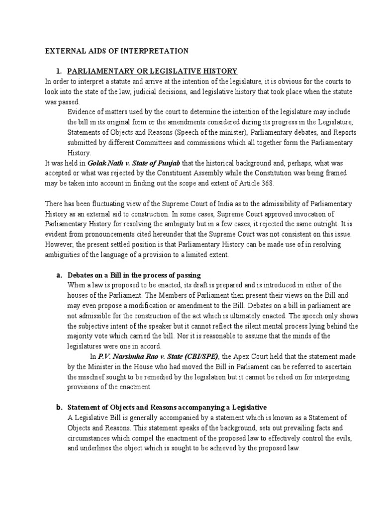 External Aids of Interpretation | PDF | Statutory Interpretation | Bill ...