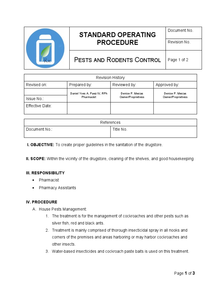 Standard Operating Procedure Pests and Rodents Control | PDF | Pest Control