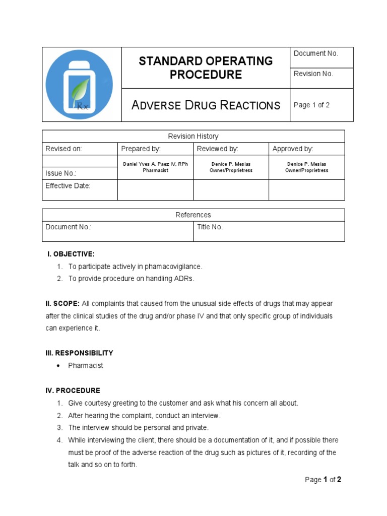 Standard Operating Procedure ADR | PDF | Phases Of Clinical Research | Clinical Medicine
