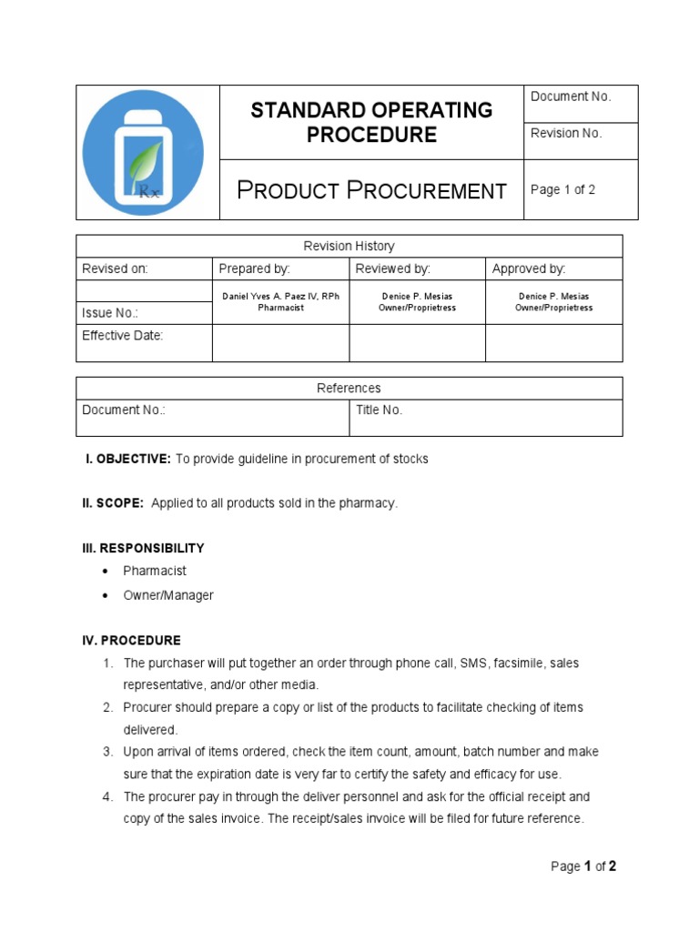 Standard Operating Procedure Product Procurement | PDF