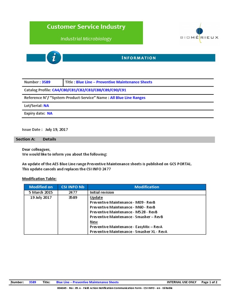 3589 - Blue Line - Preventive Maintenance Sheets | PDF | Computing | Software Engineering