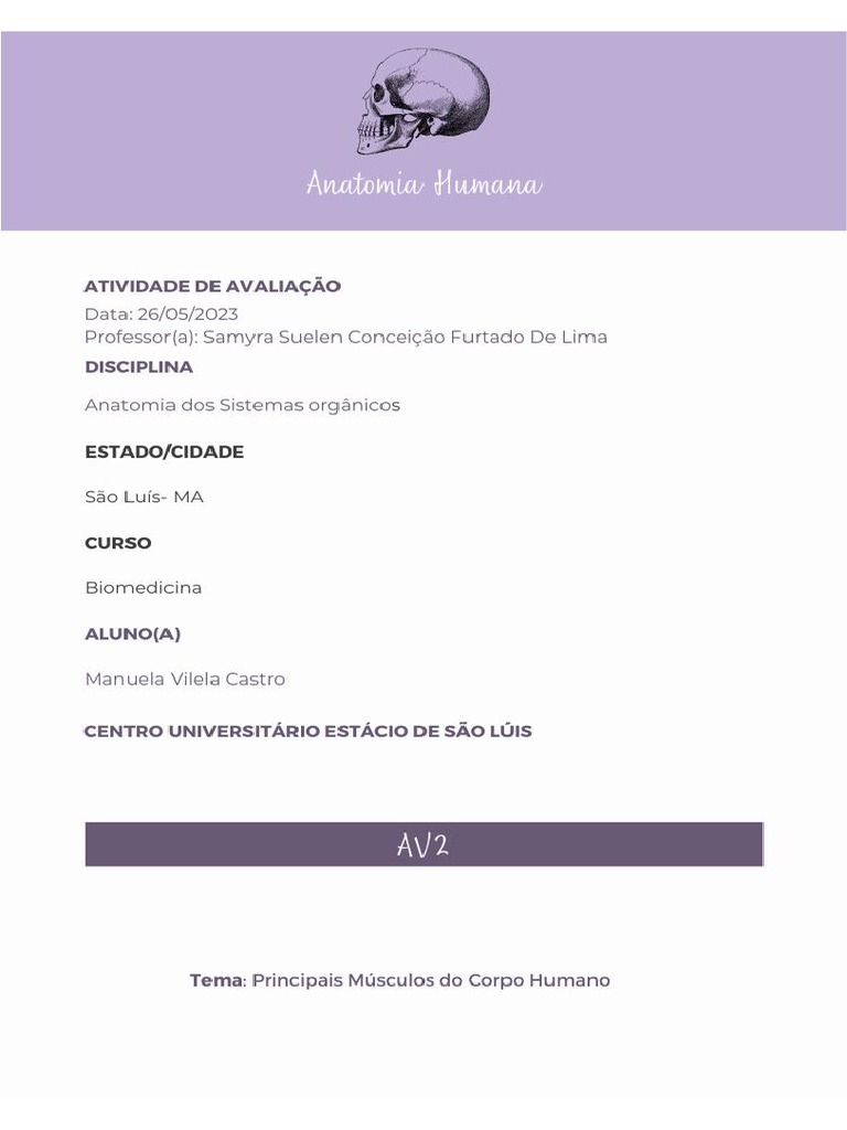 Atividade Avaliativa AV2 (Anatomia) | PDF
