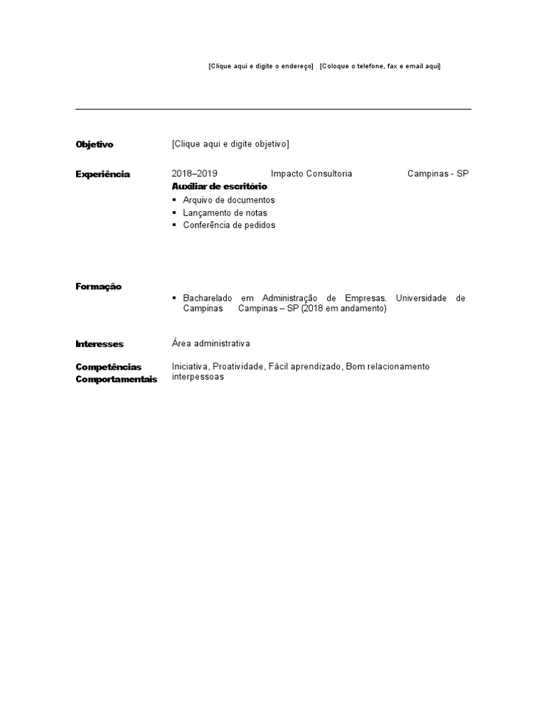 CAP 3 _ MODELO Cúrriculo - Primeiro Emprego | PDF