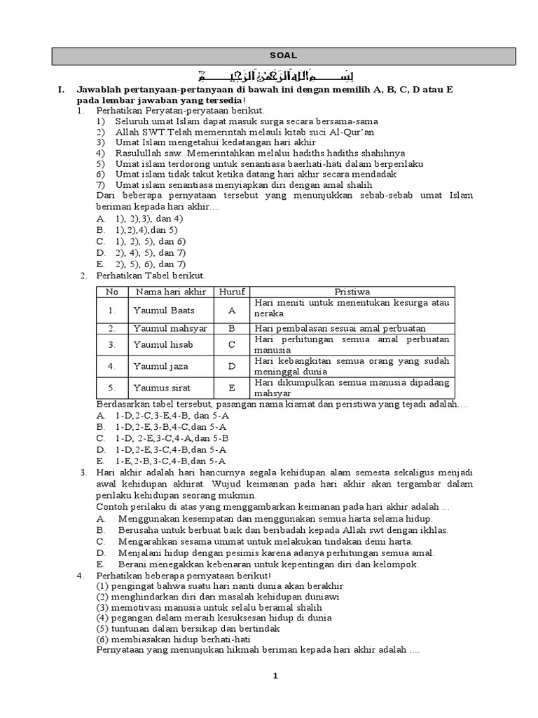 Soal Pas Pai Kelas Xii | PDF