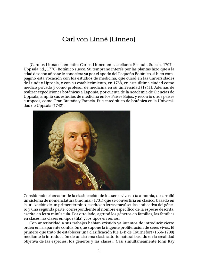 Biografia de Carl Von Linne (Linneo) | Download grátis PDF | Biología ...
