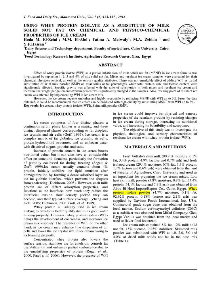 JFDS - Volume 7 - Issue 2 - Pages 133-137 | PDF | Milk | Ice Cream