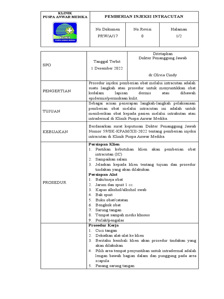 SOP Pemberian Injeksi Intracutan | PDF