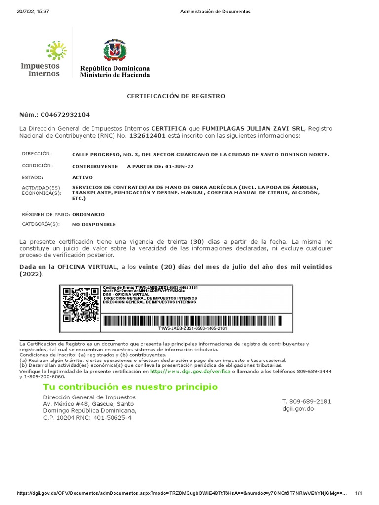 Certificado de RNC | PDF
