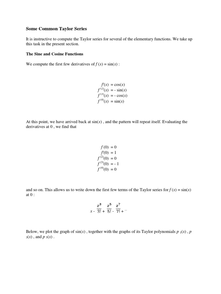 Some Common Taylor Series: The Sine and Cosine Functions | Download ...