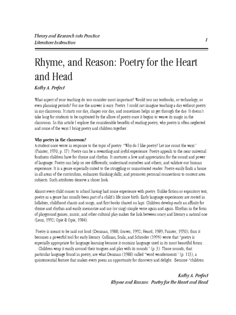 Rhyme, and Reason - Poetry For The Heart and Head | PDF | Poetry | Teachers
