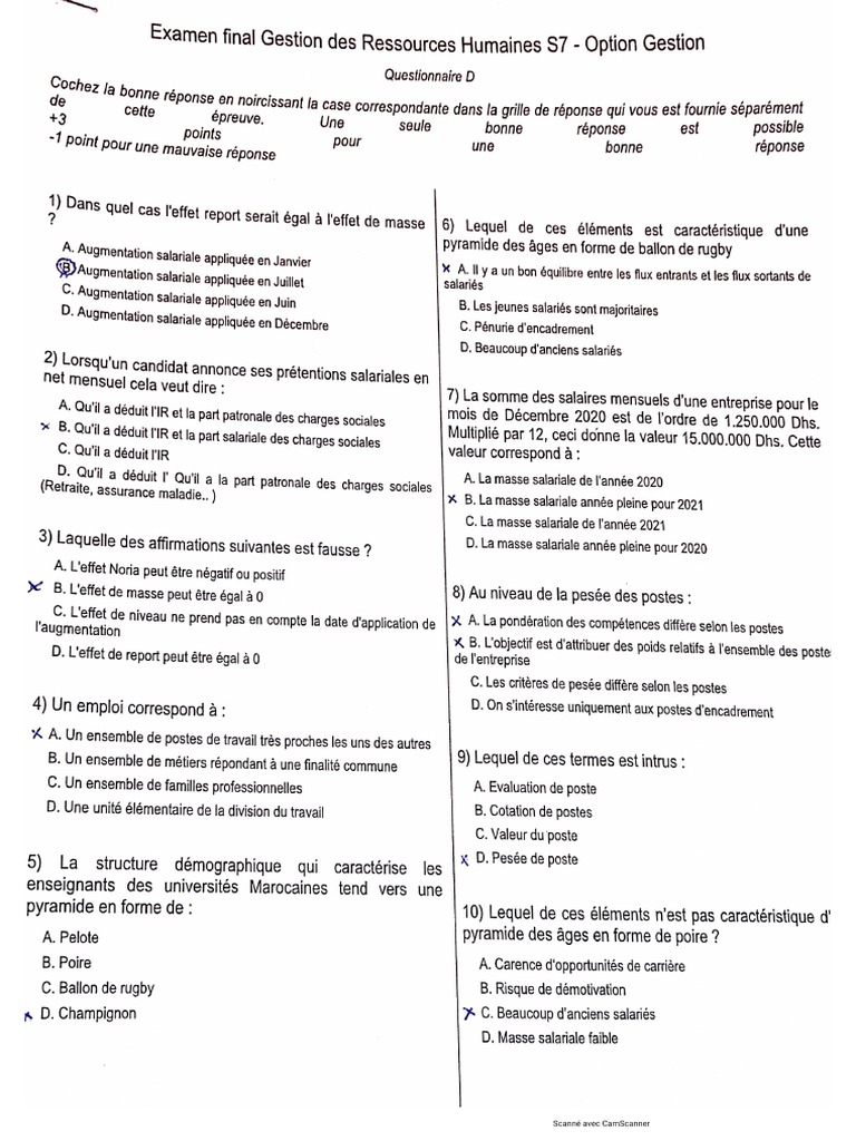 Exam GRH S7 2022 Session Normale | PDF