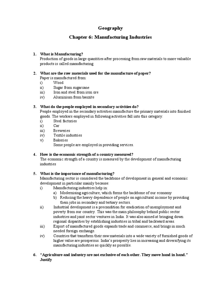 Manufacturing Industries in Geography | PDF | Chemical Industry ...