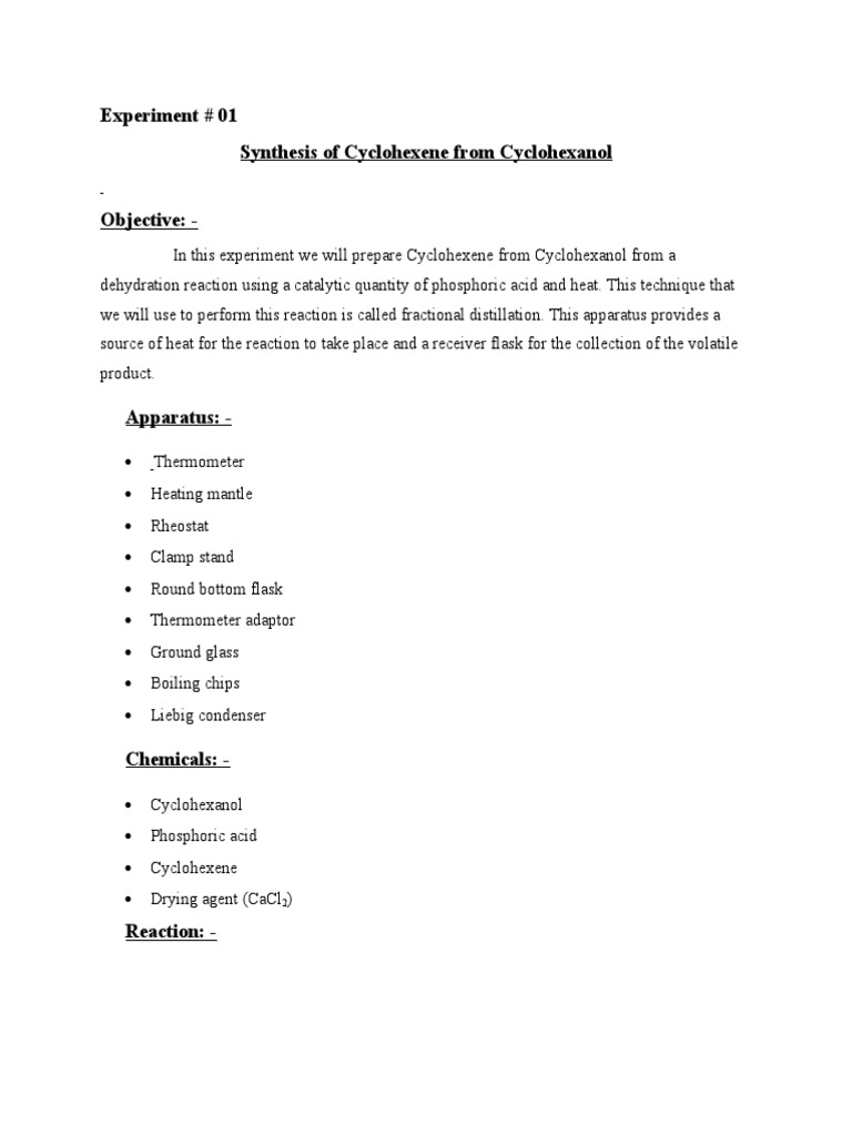 Synthesis of Cyclohexene | PDF | Mole (Unit) | Distillation