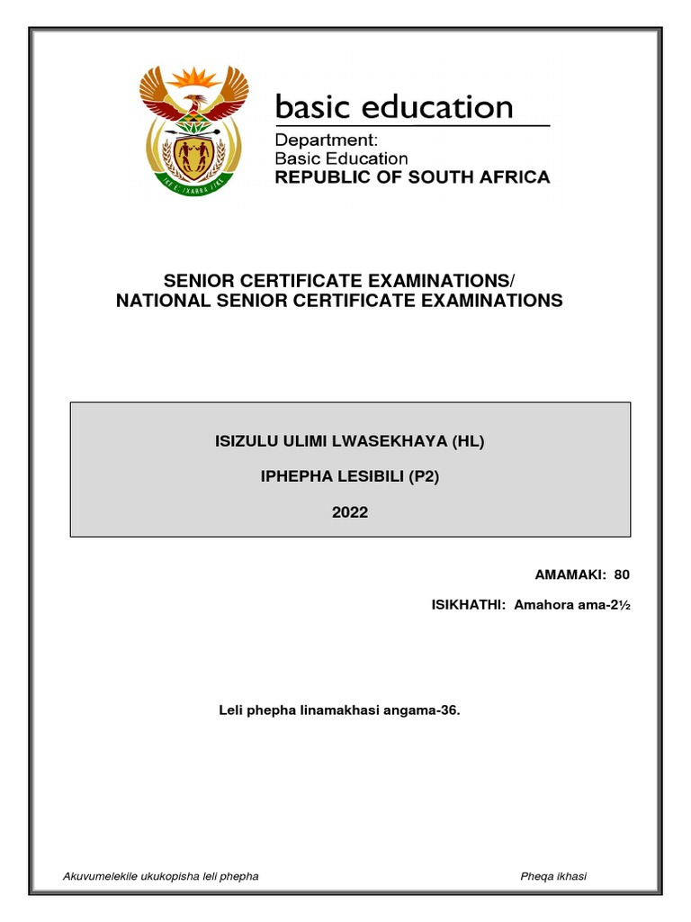 IsiZulu HL P2 May-June 2022 | PDF | South Africa IsiZulu HL P2 May-June 2022 | PDF | South Africa