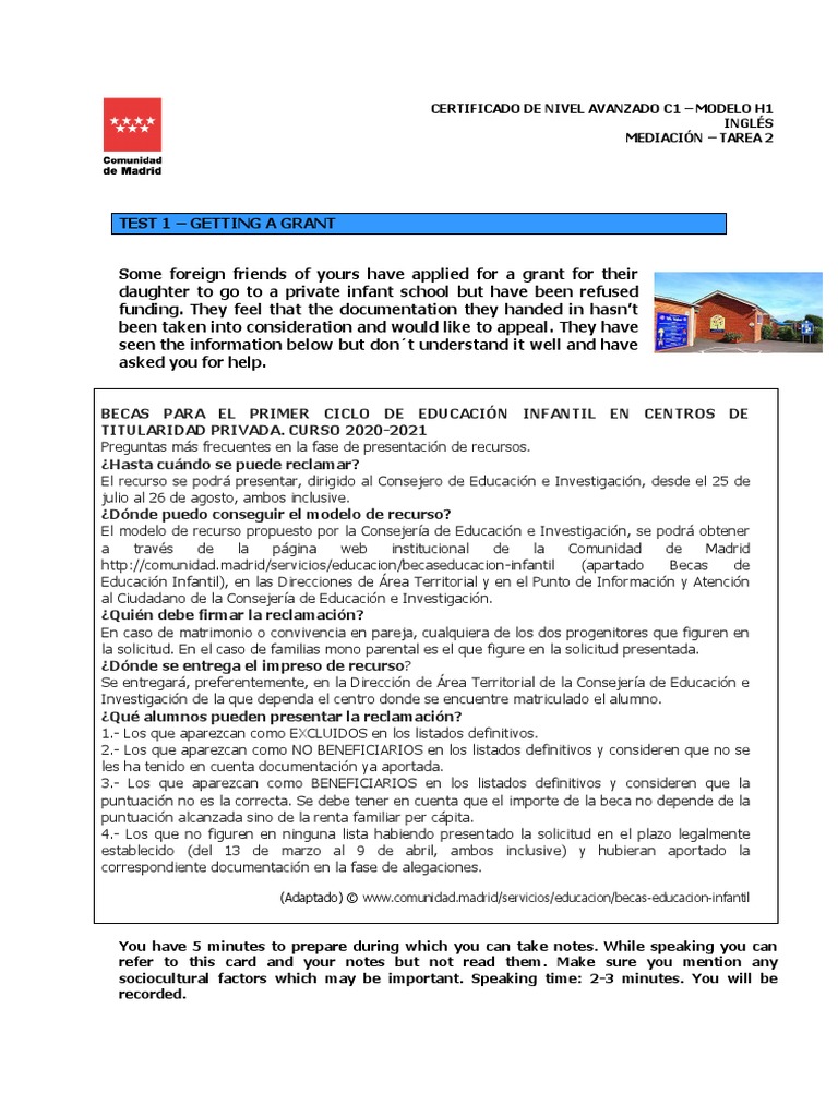 Certificado de Nivel Avanzado C1 - Modelo H1 Inglés Mediación - Tarea 2 | PDF | Crecimiento ...