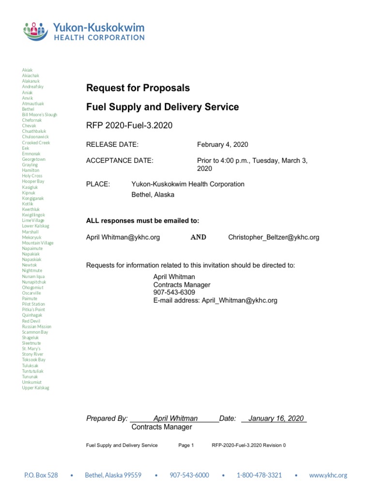 Fuel Supply and Delivery RFP 2020 | PDF
