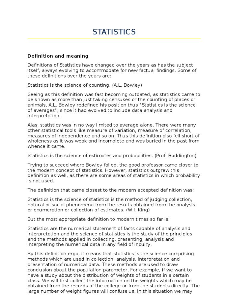 Statistics: Definition and Meaning | PDF | Statistics | Statistical ...