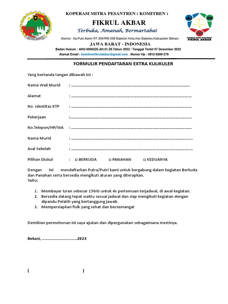 Formulir Berkuda Panahan, | PDF