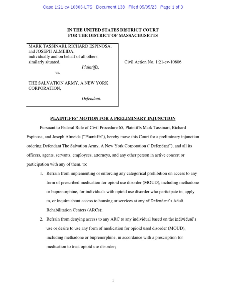 Tassinari Preliminary Injunction | PDF | Law