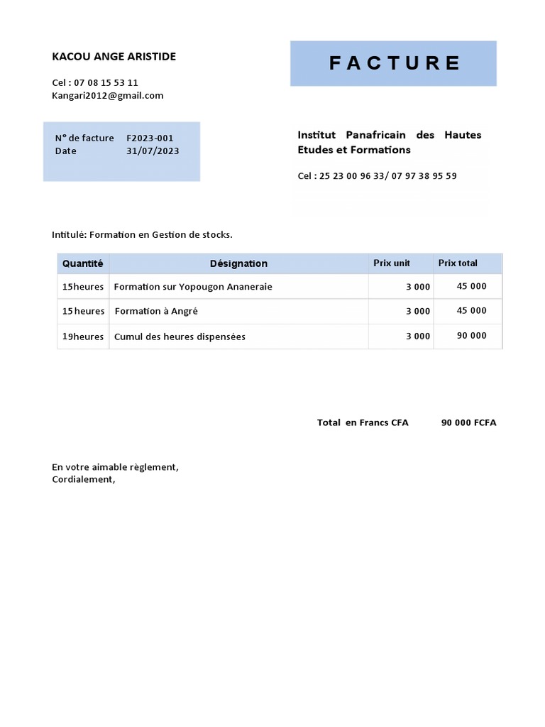 Facture Formation en Gestion de Stocks | PDF