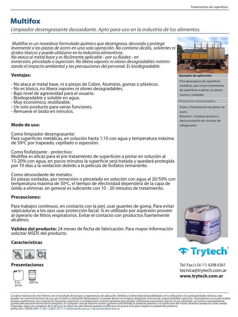 Multifox: Limpiador Desengrasante y Desoxidante | PDF | Tecnología