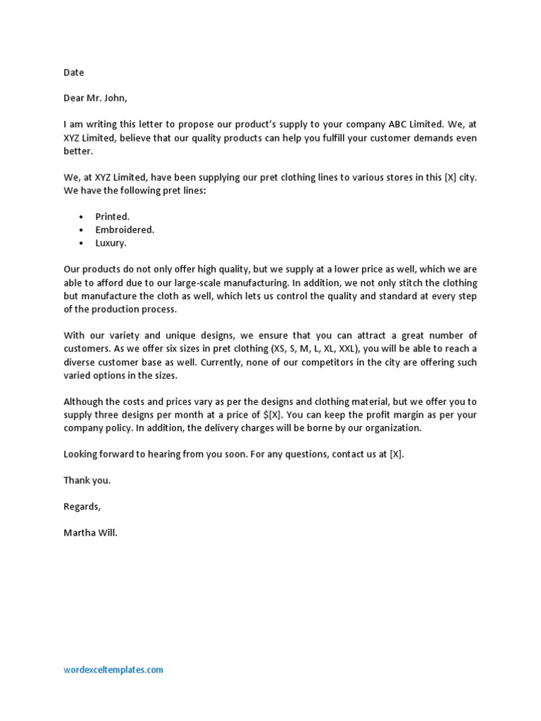 Proposal Letter to Supply CLOTHES | PDF
