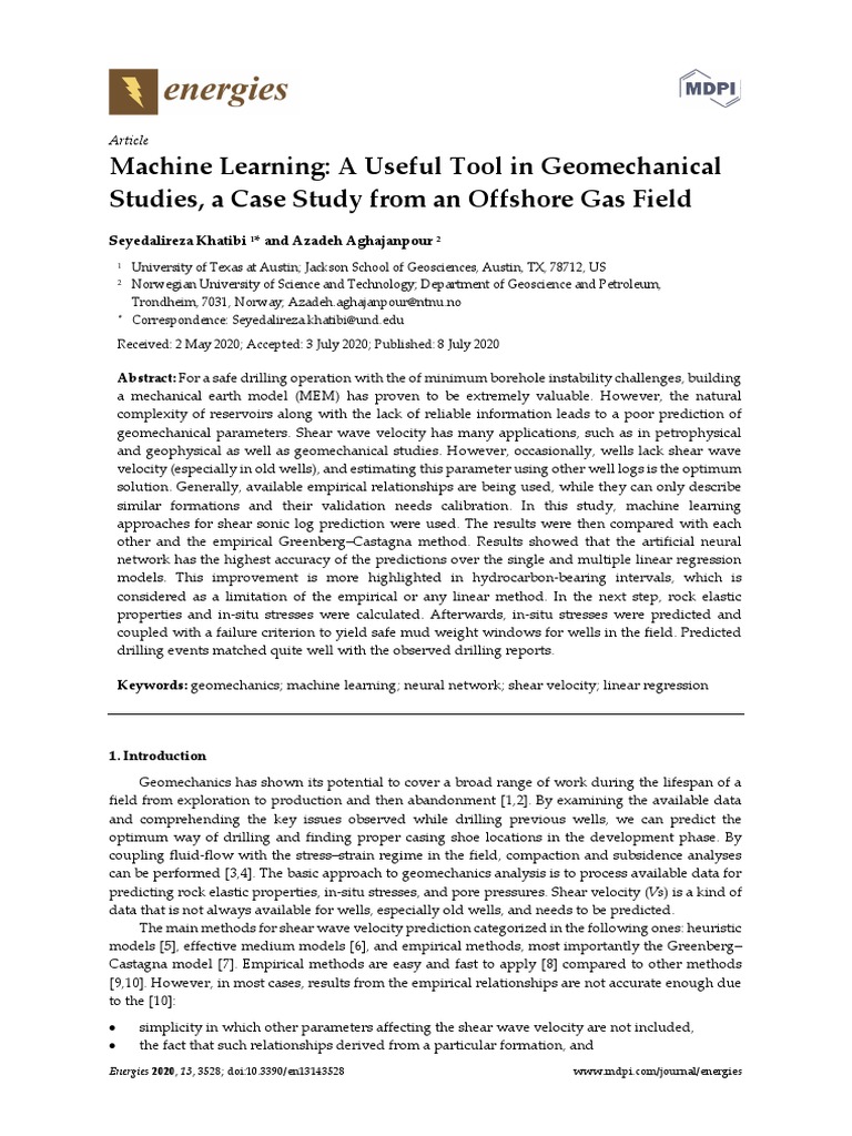 Machine Learning a Useful Tool in Geomechanical St | PDF