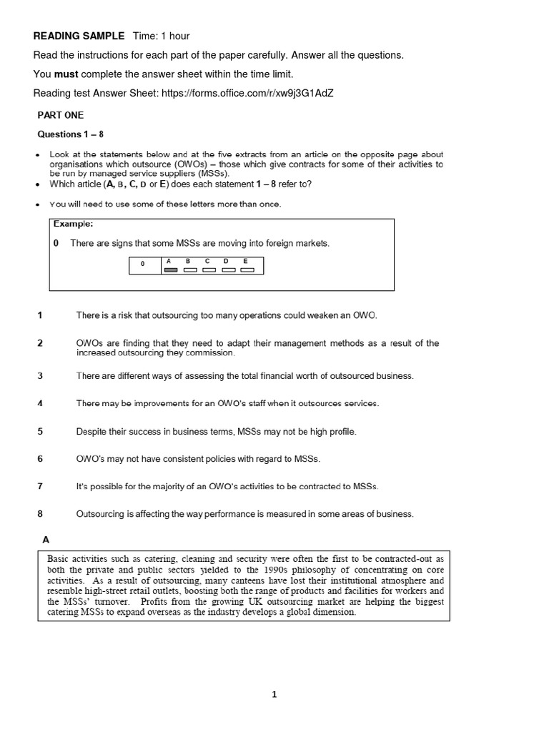 Sample Questions for Reading and Writing Tests | PDF