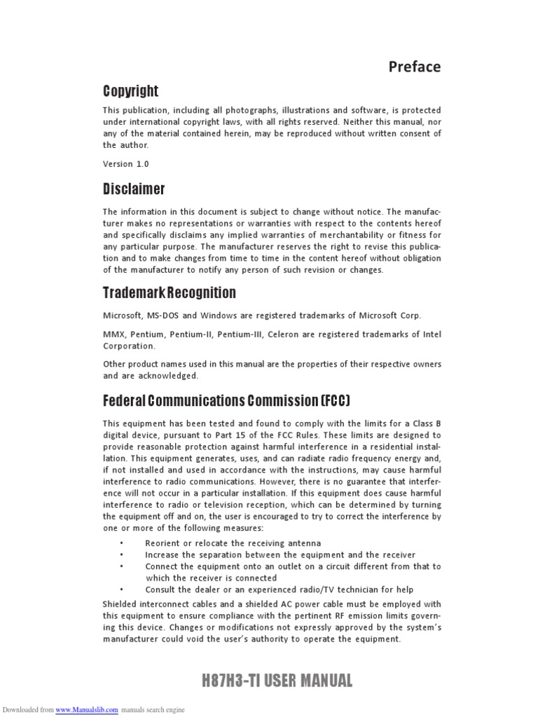 Preface: H87H3-Ti User Manual | PDF
