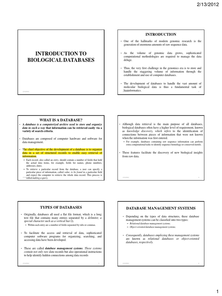Introduction To Biological Databases | PDF