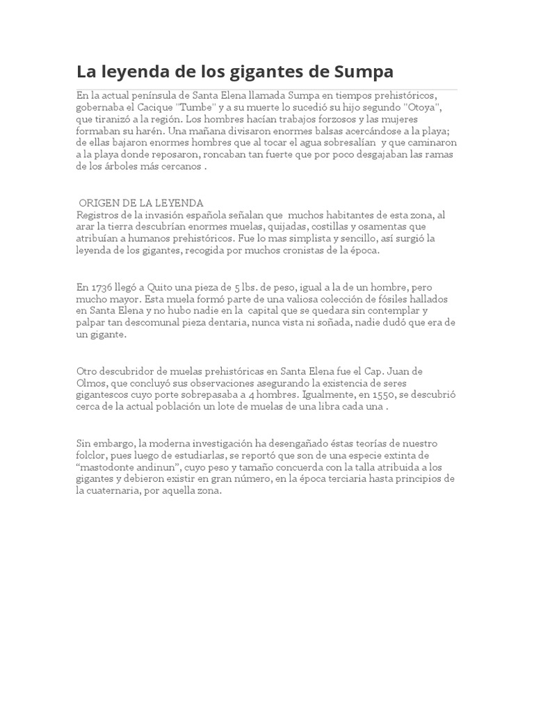 La Leyenda de Los Gigantes de Sumpa | PDF
