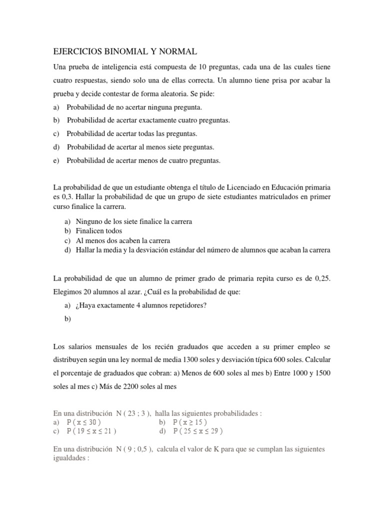 Ejercicios Binomial y Normal | PDF