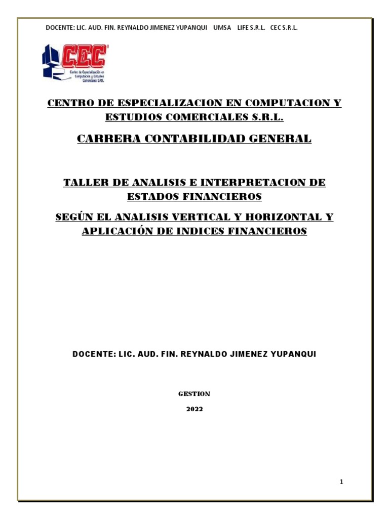 Taller de Analisis e Interpretacion de Eeff Cec S.R.L. PDF Reynaldo | PDF | Inflación | Business