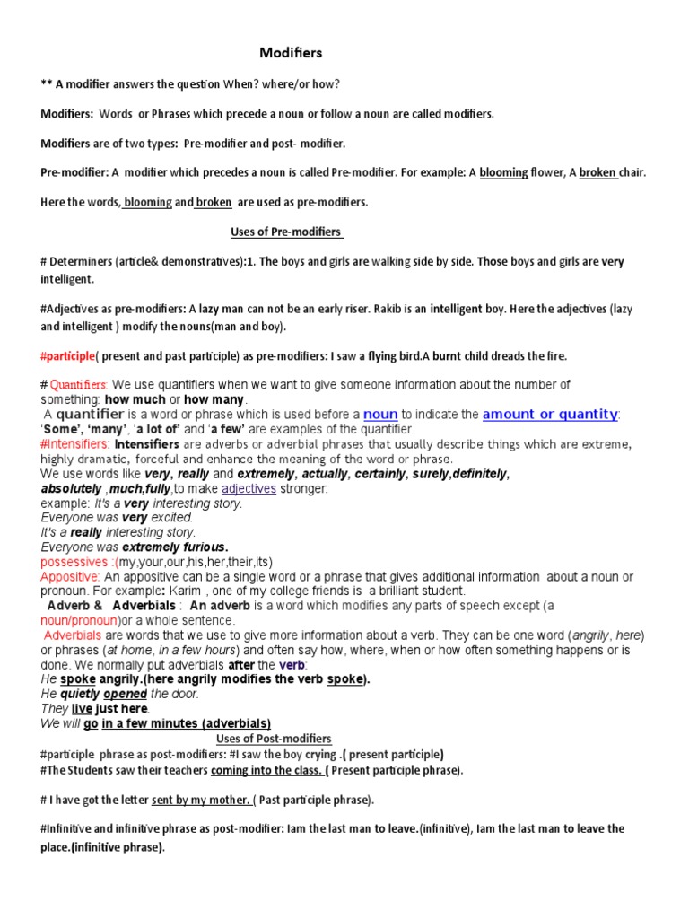 Modifier | PDF | Verb | Adjective