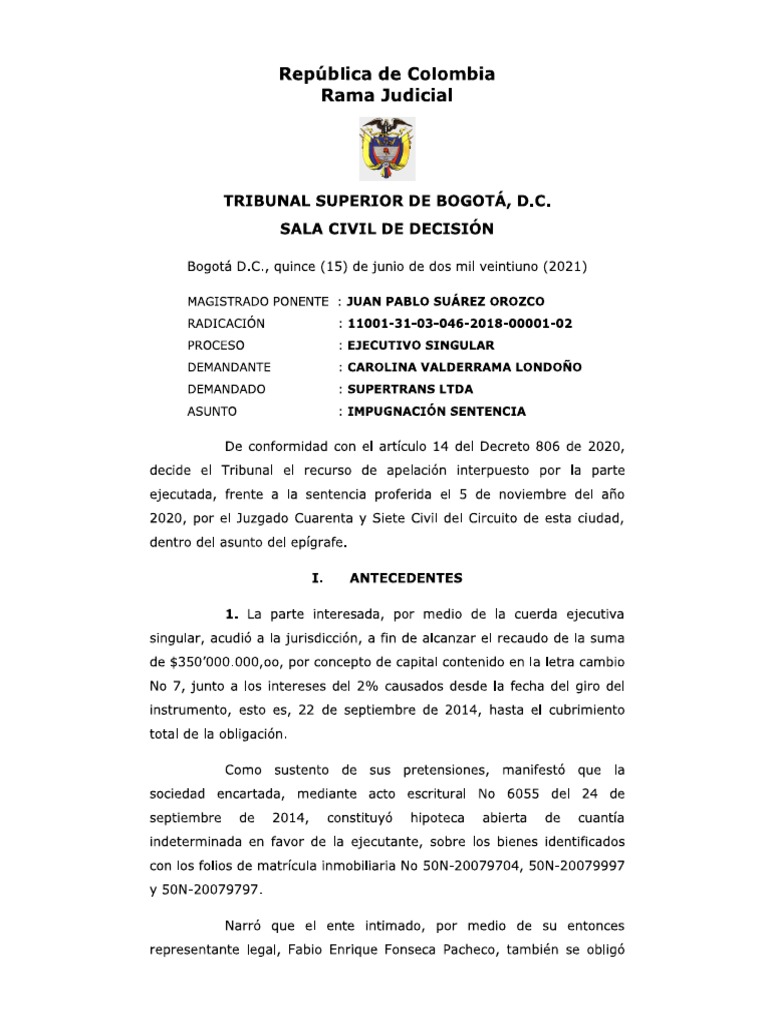 Titulo Valor - Representante Legal Suplente - TS Bogotá | PDF