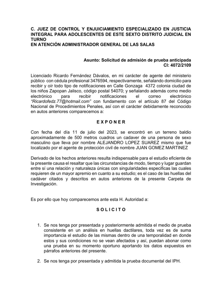 Solicitud de Prueba Anticipada | PDF | Gobierno | Justicia