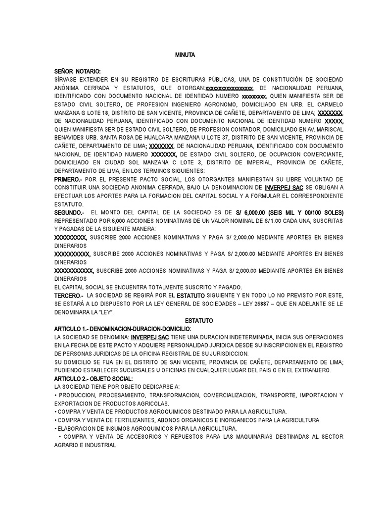 Minuta de Empresa Sac | PDF