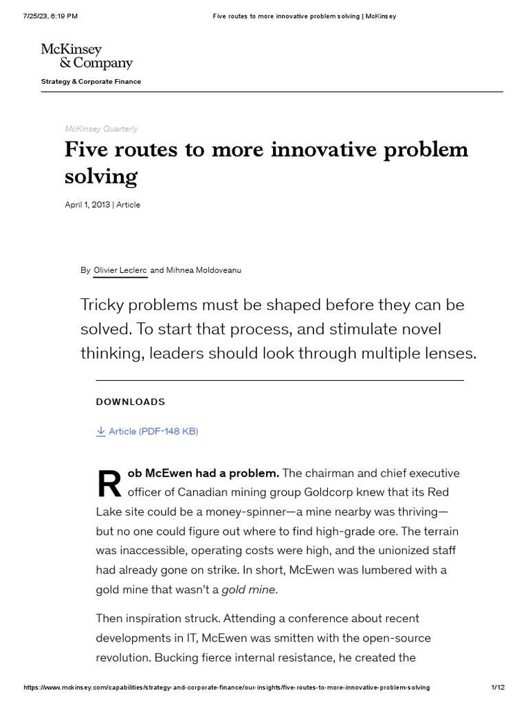 Five Routes To More Innovative Problem Solving - McKinsey | PDF ...