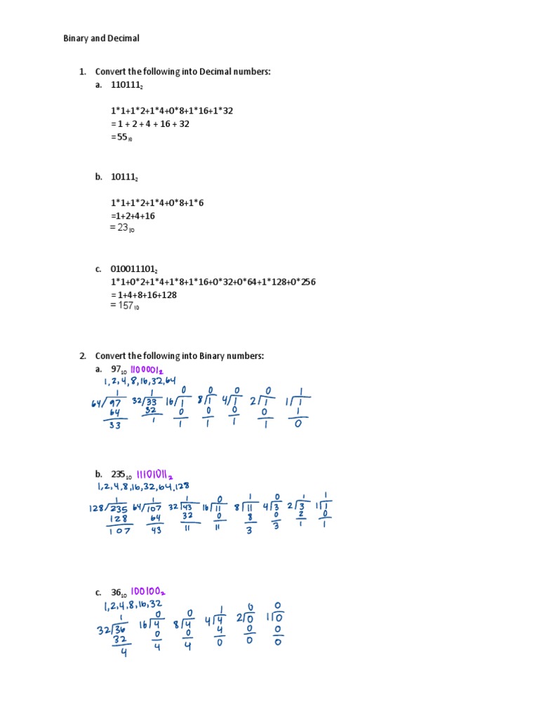 Exercise A Binary and Decimal | PDF