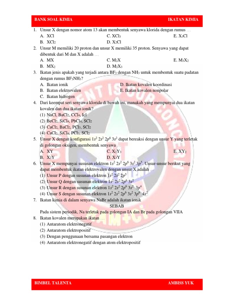 Bank Soal Ikatan Kimia | PDF