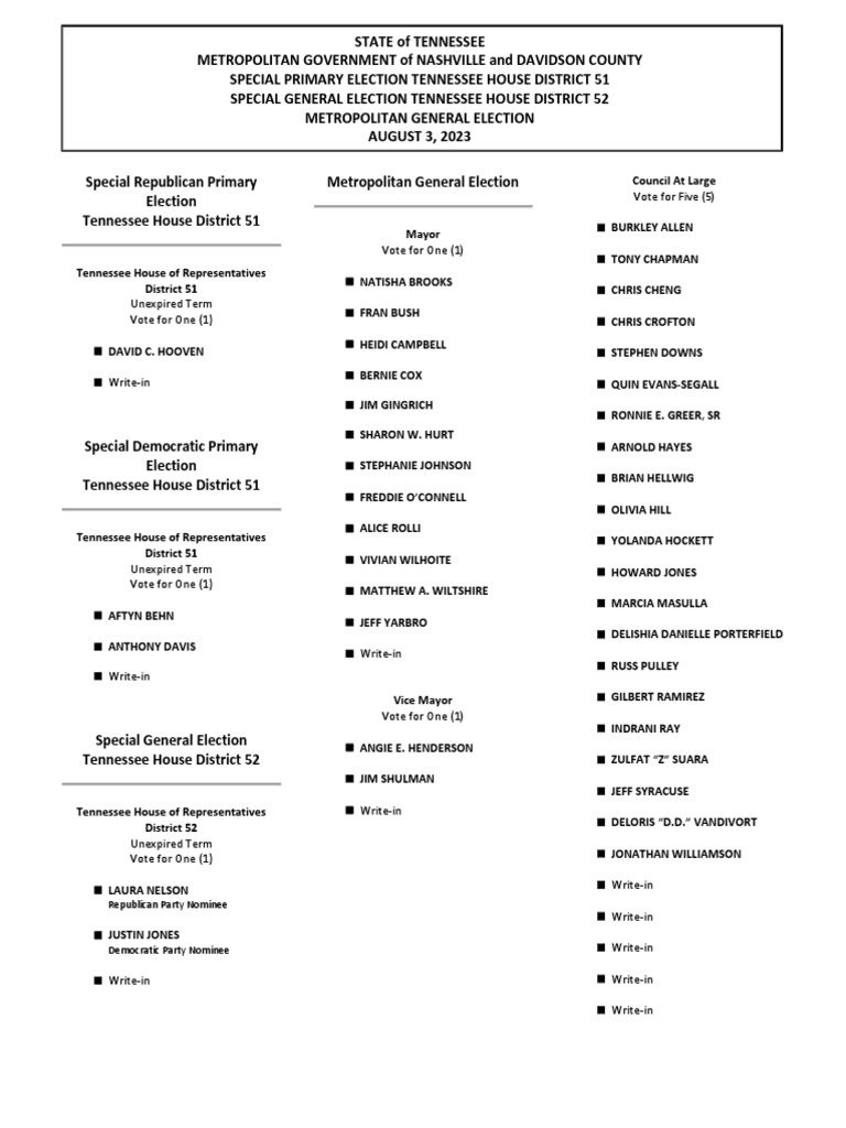 Sample Ballot August 3 2023 Elections | PDF