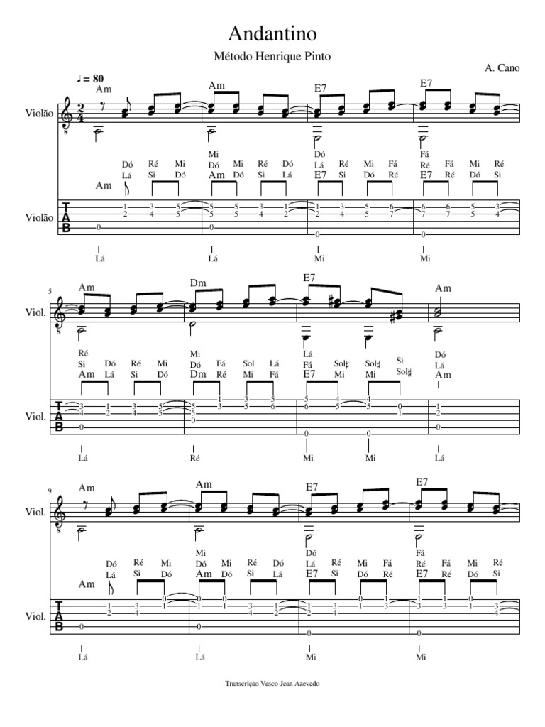 Andantino - A.Cano - Henrique Pinto - Terças | PDF | Notación ...