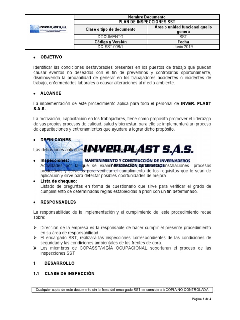DC-SST-008 Plan de Inspecciones SST | PDF | Business DC-SST-008 Plan de Inspecciones SST | PDF | Business
